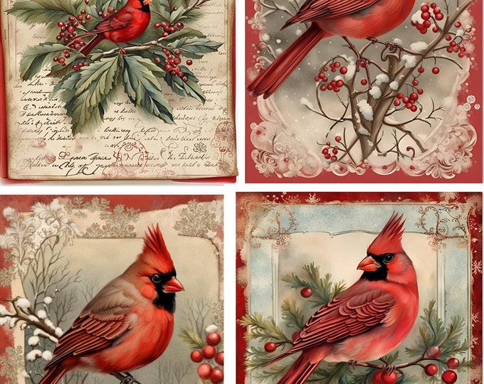 Cardinal Squares | A4 Rice Paper | Paper for Decoupage | Vintage Winter ...