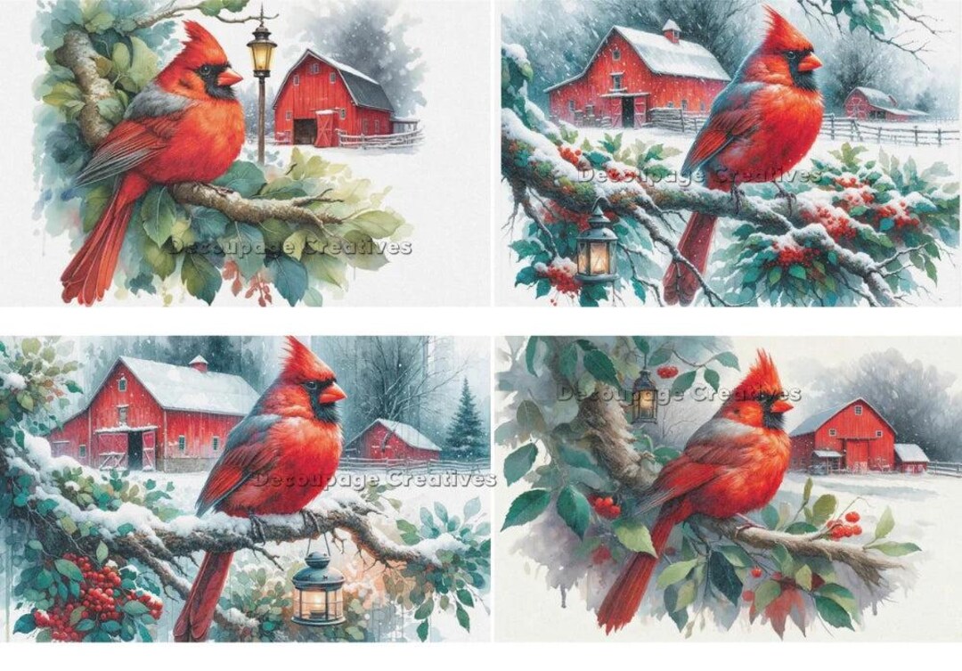 Country Cardinal Scenes A4 Rice Paper Paper for Decoupage Decoupage ...