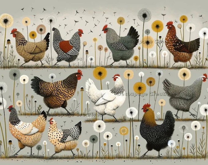 Dandelion Hens | A4 Rice Paper | Paper for Decoupage | Decoupage ...