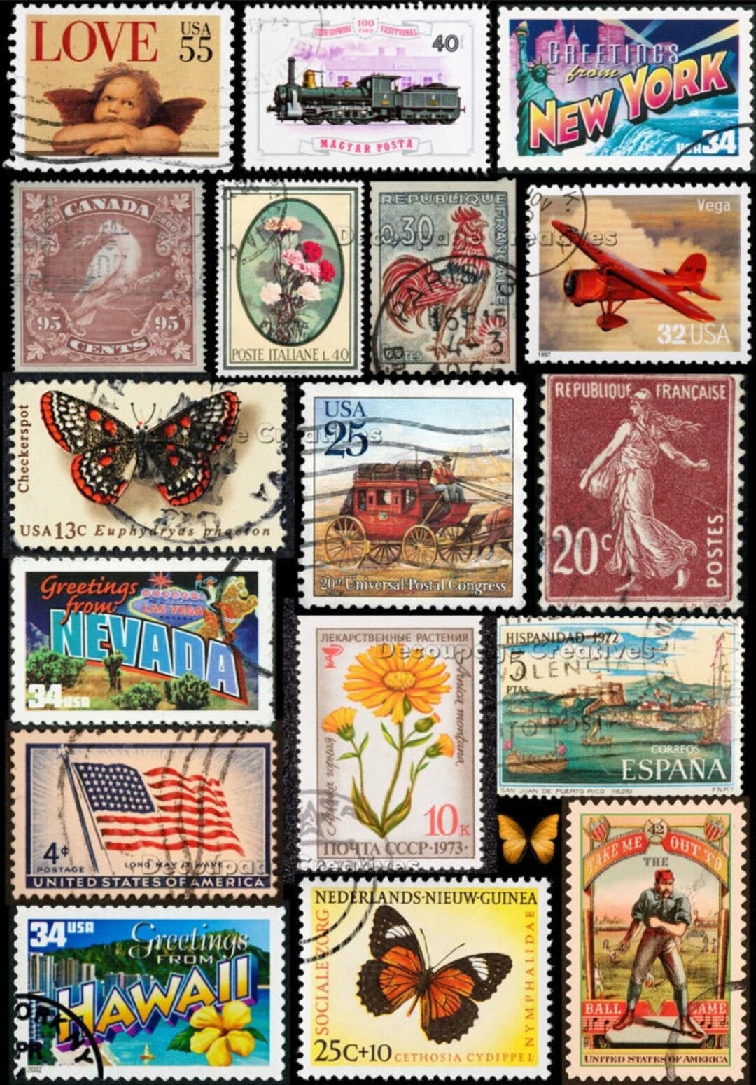 Vintage Postage Stamps | A4 Rice Paper | Paper for Decoupage ...