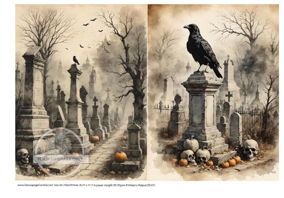 Cemetery Crow | A4 Rice Paper | Halloween Paper for Decoupage ...
