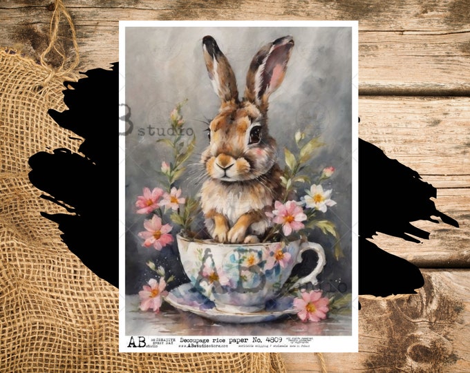 Teacup Rabbit A4 8.3 X 11.7 Rice Paper Paper for Decoupage AB Studios ...