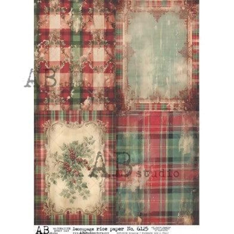 Christmas Plaid Quad | A4 Rice Paper | Paper for Decoupage | AB Studios ...