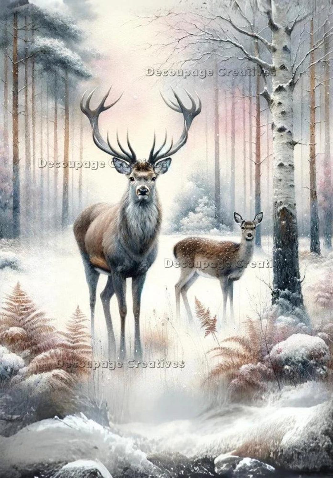Deer in Winter A4 Rice Paper Paper for Decoupage Decoupage Creatives - Etsy