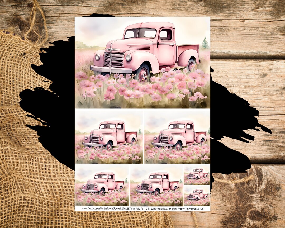 Pink Truck Minis Rice Paper A4 8.3 X 11.7 Paper for Decoupage Decoupage ...