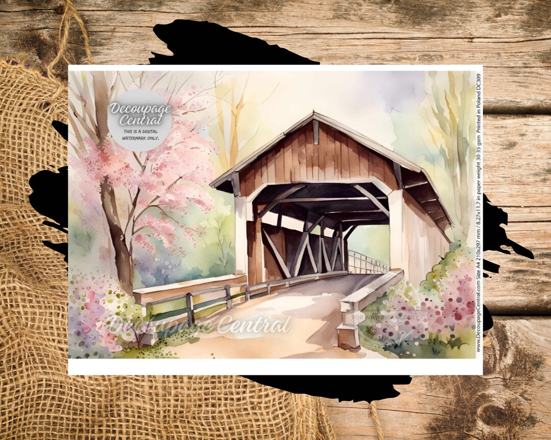 Spring Covered Bridge 8.3 X 11.7 A4 Rice Paper Paper for Decoupage ...