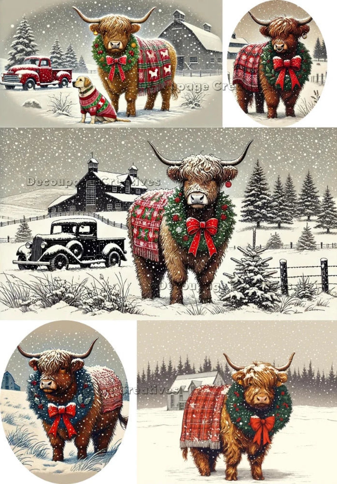 Highlander's Christmas Cow A4 Rice Paper Paper for Decoupage Decoupage ...
