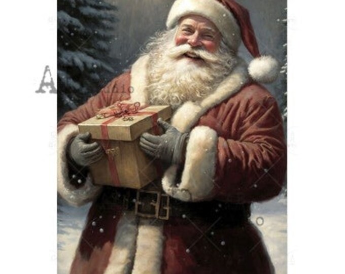 Santa With Gift A3 Rice Paper Paper for Decoupage AB Studios Christmas ...