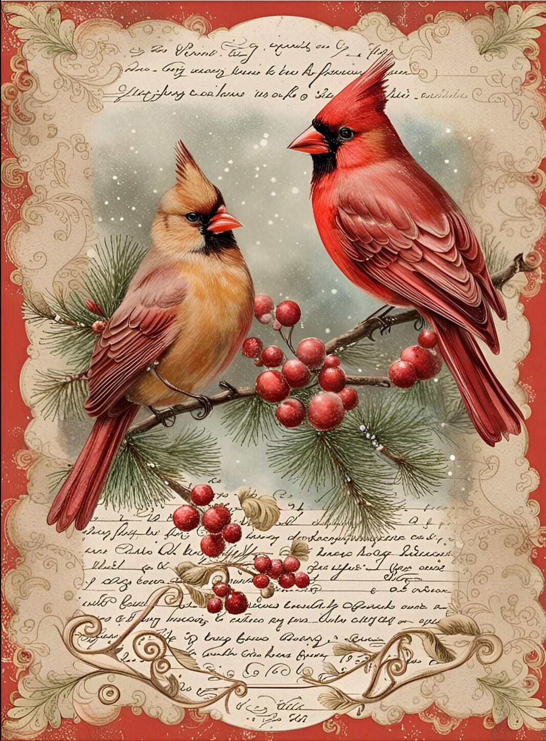 Pair of Cardinals | A4 Rice Paper | Paper for Decoupage | Vintage ...