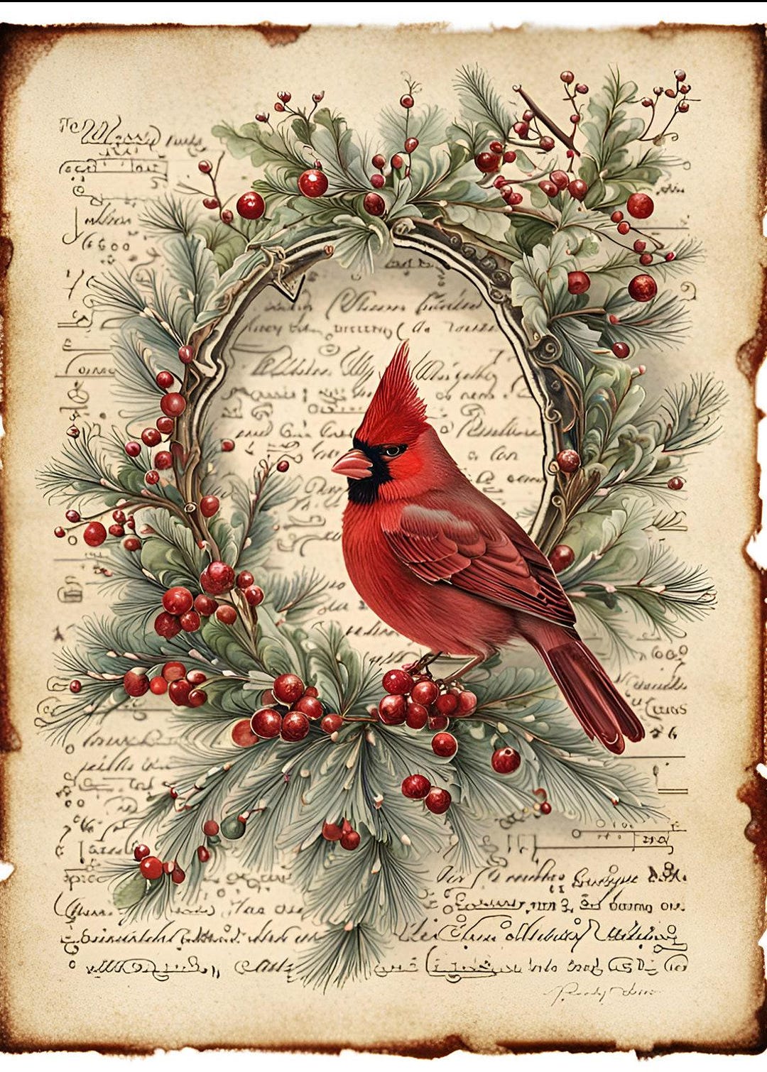 Cardinal Postcard A4 Rice Paper Paper for Decoupage Vintage Winter ...