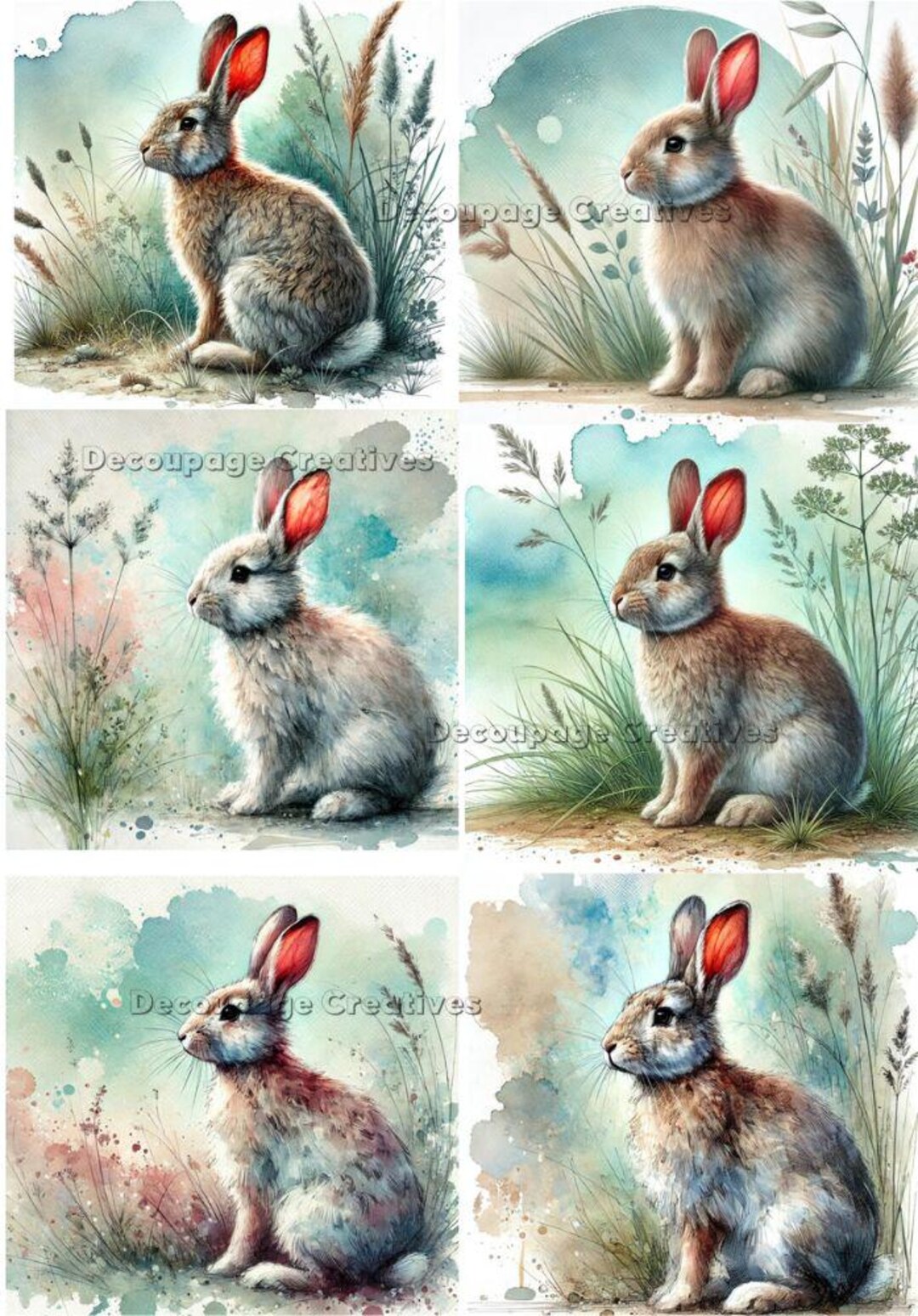 Watercolor Bunnies | A4 Rice Paper | Paper for Decoupage | Decoupage ...