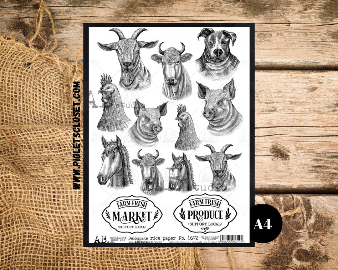 Sketched Farm | A4 Rice Paper | Paper for Decoupage | AB Studios ...