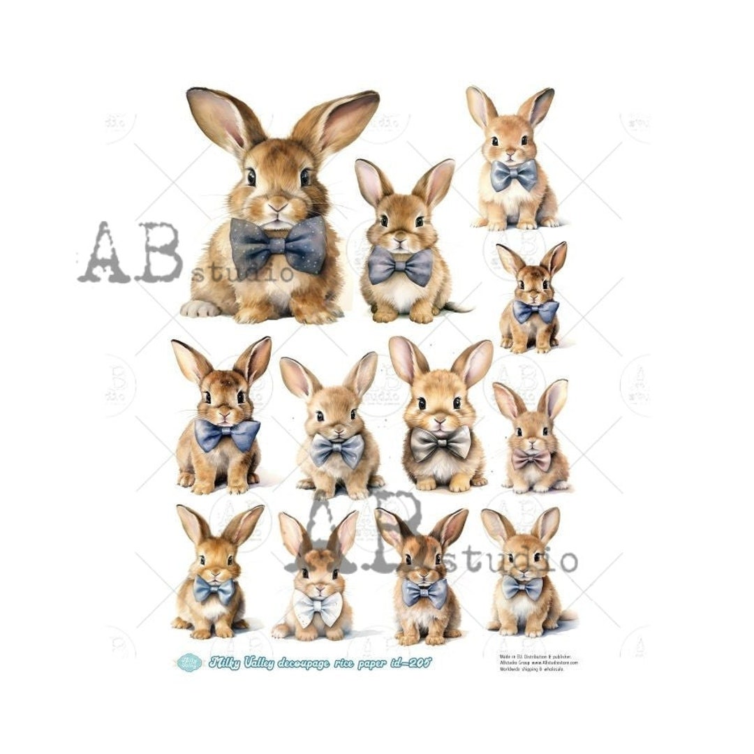 Rabbit With Blue Bow Minis | A4 Rice Paper | Paper for Decoupage | AB ...