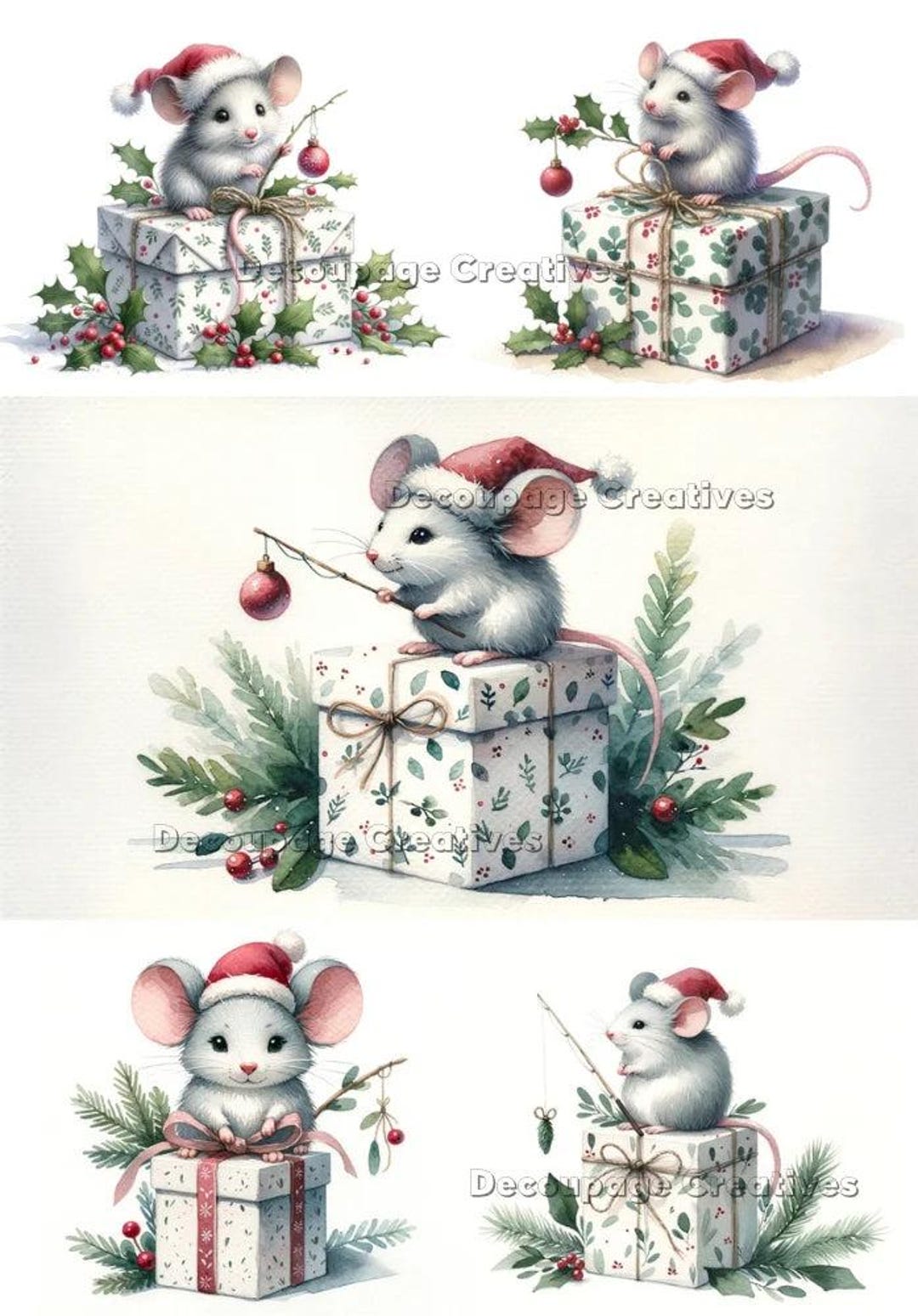 Christmas Mouse A4 Rice Paper Paper for Decoupage Decoupage Creatives ...
