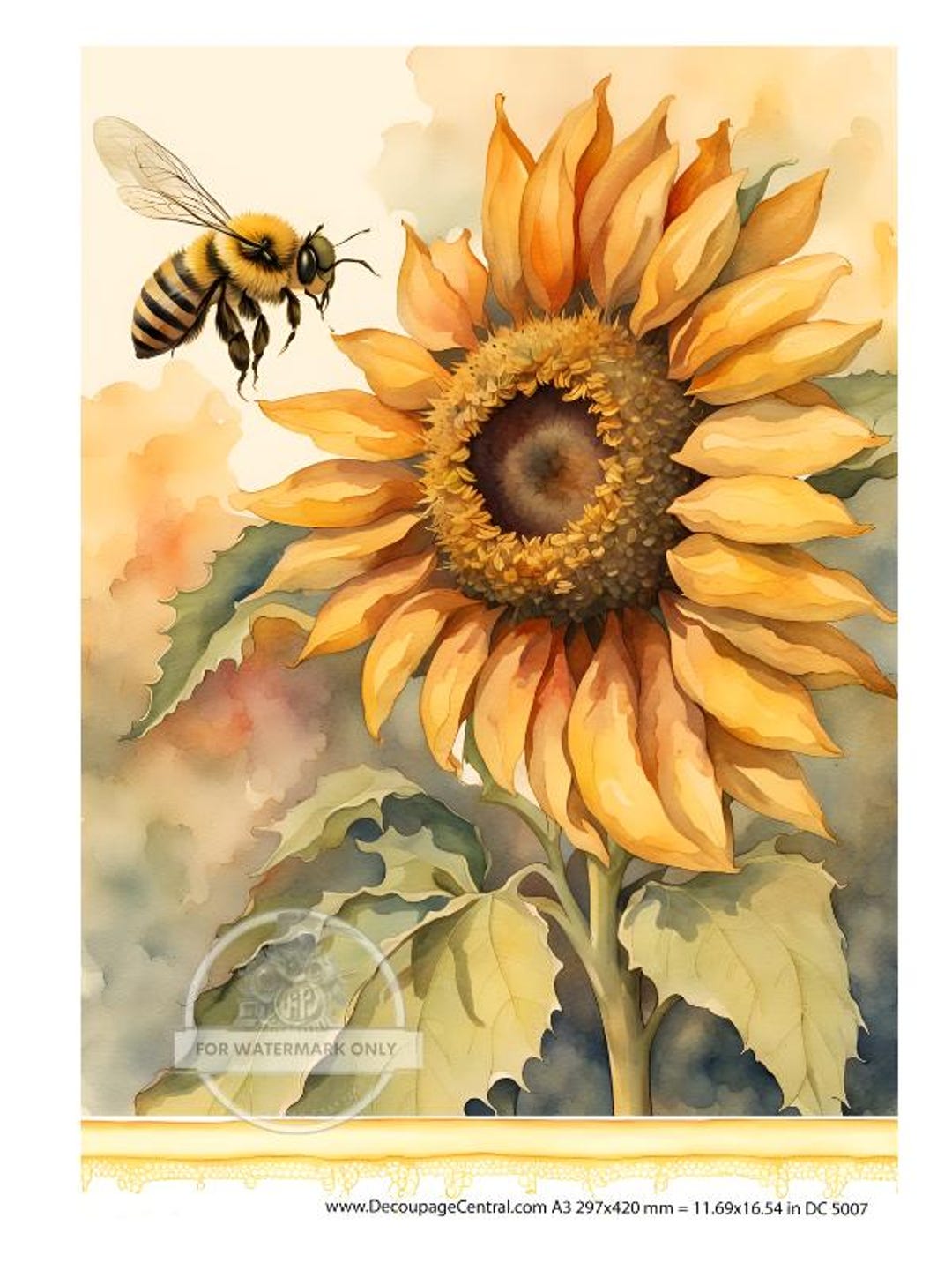 Sunflower Bee | A3 Rice Paper | 11.7" X 16.5" | Paper for Decoupage ...