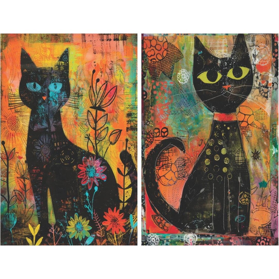 Whimsical Cats #5 | A4 Mulberry Rice Paper | Paper for Decoupage ...