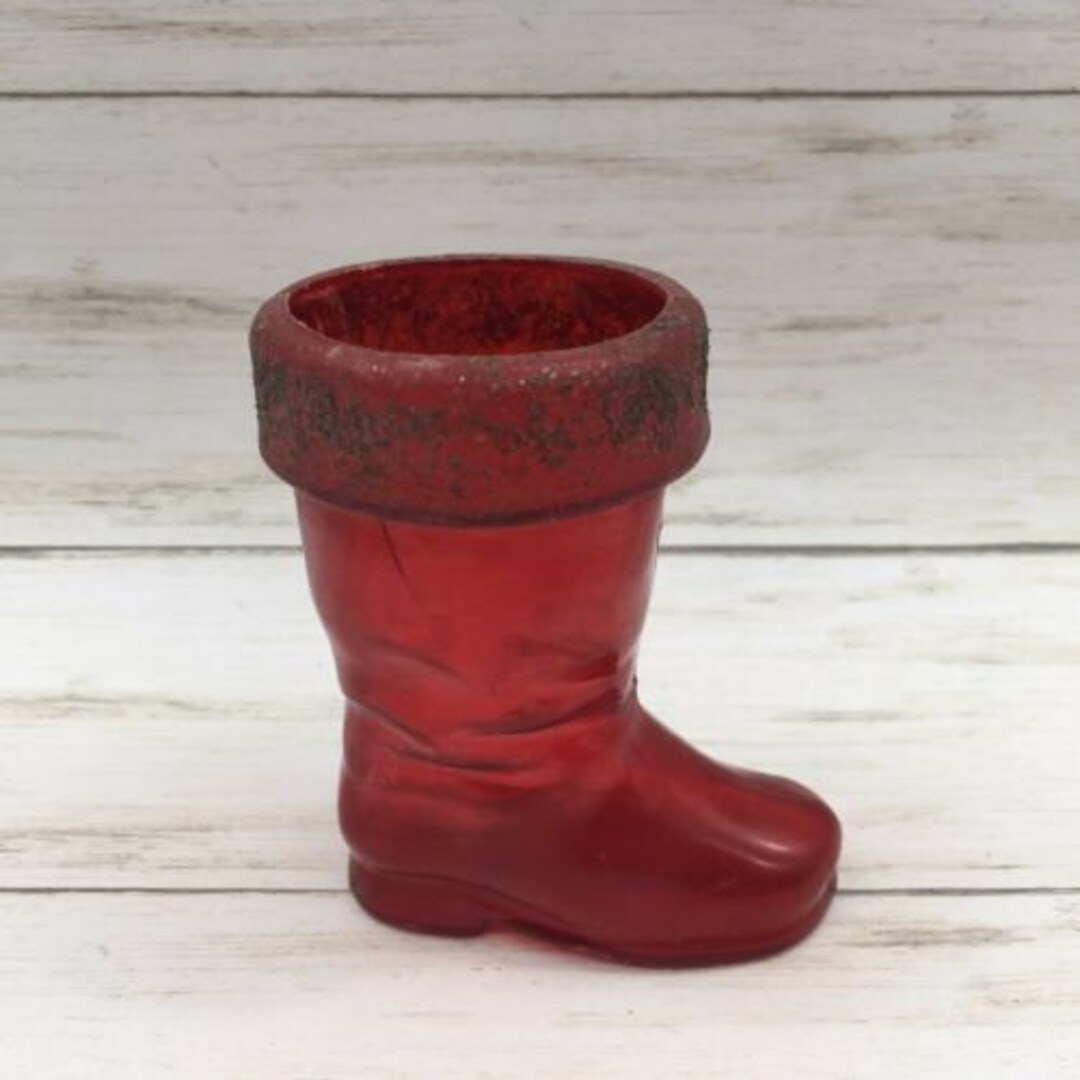 Vintage Red Christmas Boot Plastic Candy Container Glitter Rim - Etsy