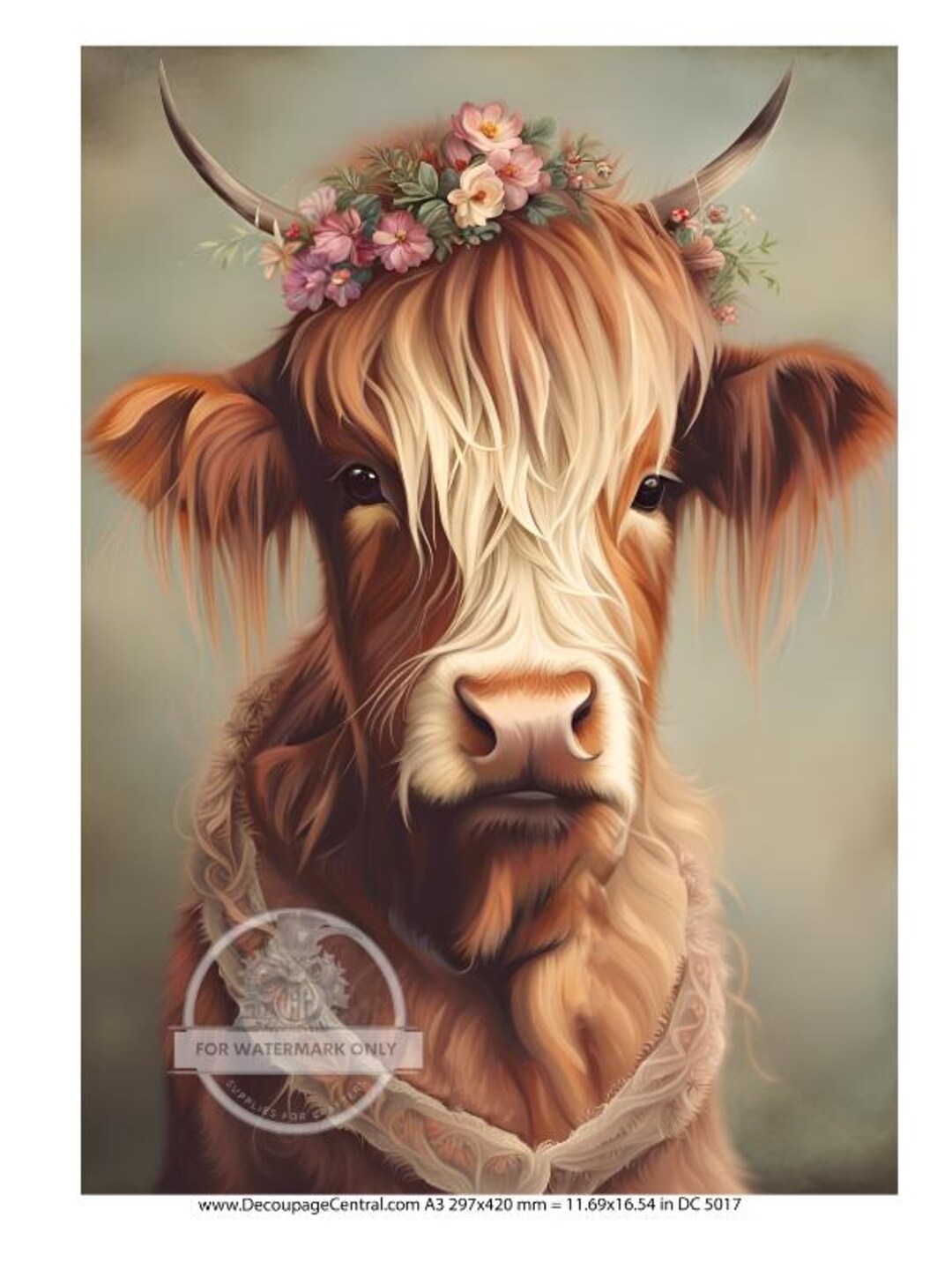 Lady Cow Portrait | A3 Rice Paper | Paper for Decoupage | Decoupage ...