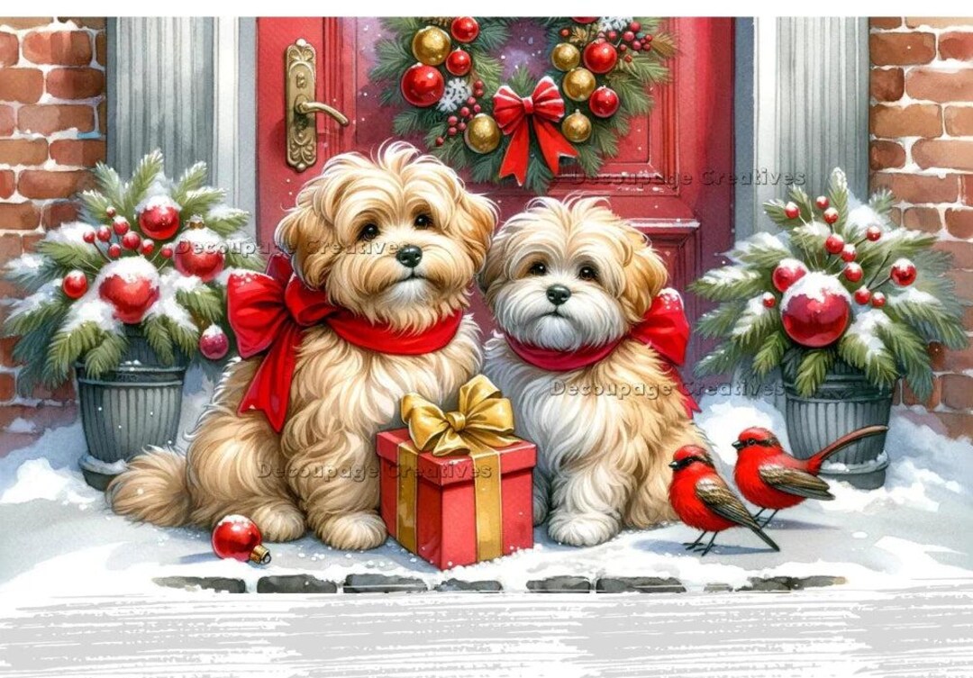 Puppies for Christmas A4 Rice Paper Paper for Decoupage Decoupage ...