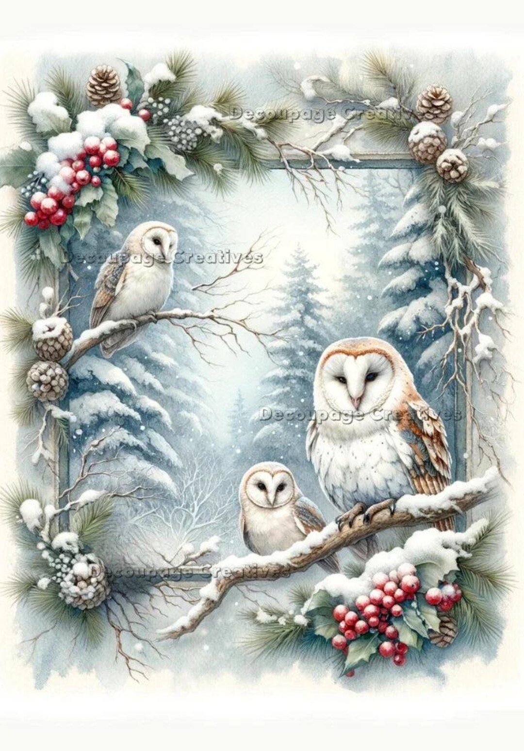 Barn Owls in Winter A4 Rice Paper Paper for Decoupage Decoupage ...