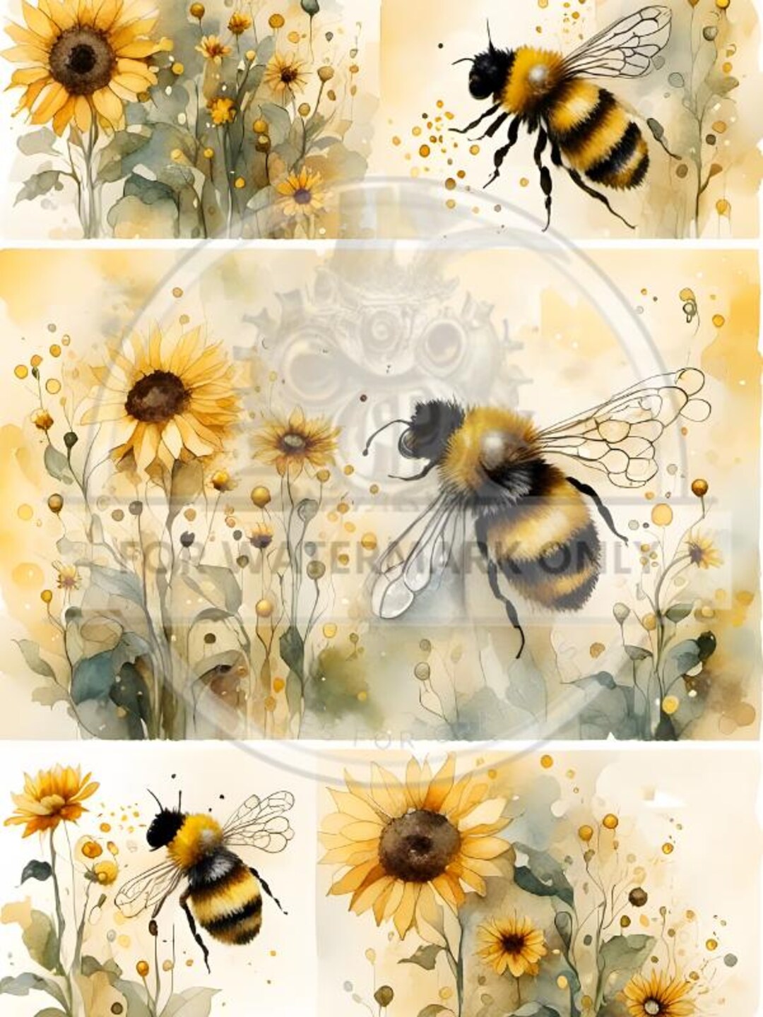 Bee With Sunflower | A4 Rice Paper | Paper for Decoupage | Decoupage ...