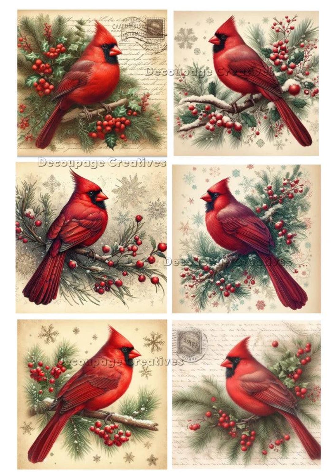 Red Cardinal Squares | A4 Rice Paper | Paper for Decoupage | Decoupage ...