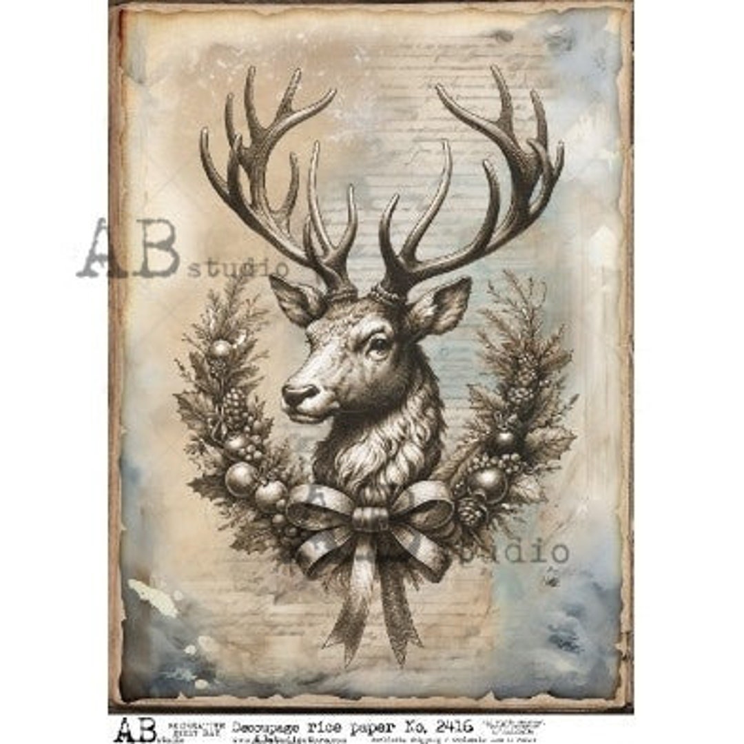 Farmhouse Winter Stag A4 Rice Paper Paper for Decouage AB Studios - Etsy