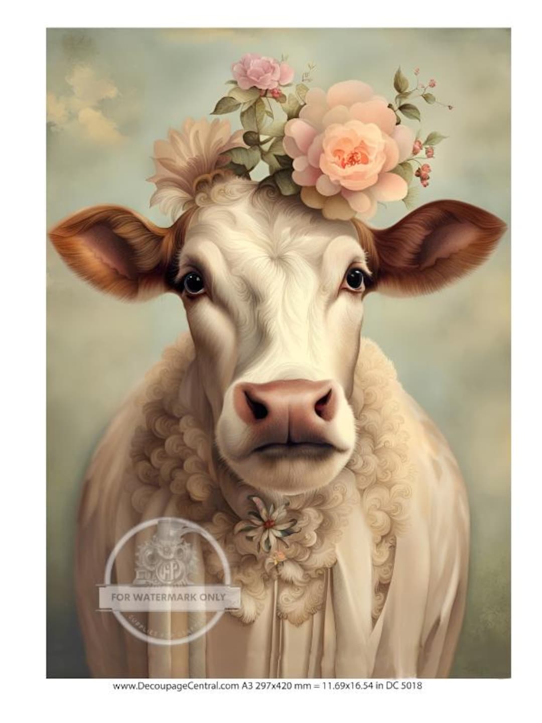 Lady Cow Portrait 2 A3 Rice Paper Paper for Decoupage Decoupage Central ...