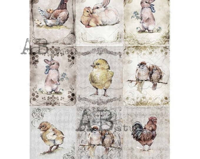 Sweet Spring Farmhouse Animals A4 Rice Paper AB Studios Paper for ...
