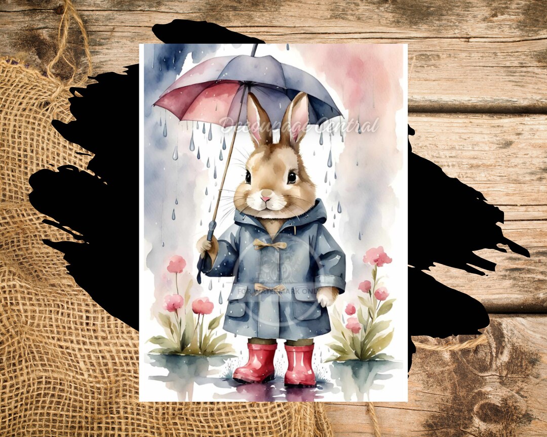 Rain Puddle Bunny 8.3 X 11.7 A4 Rice Paper Paper for Decoupage ...