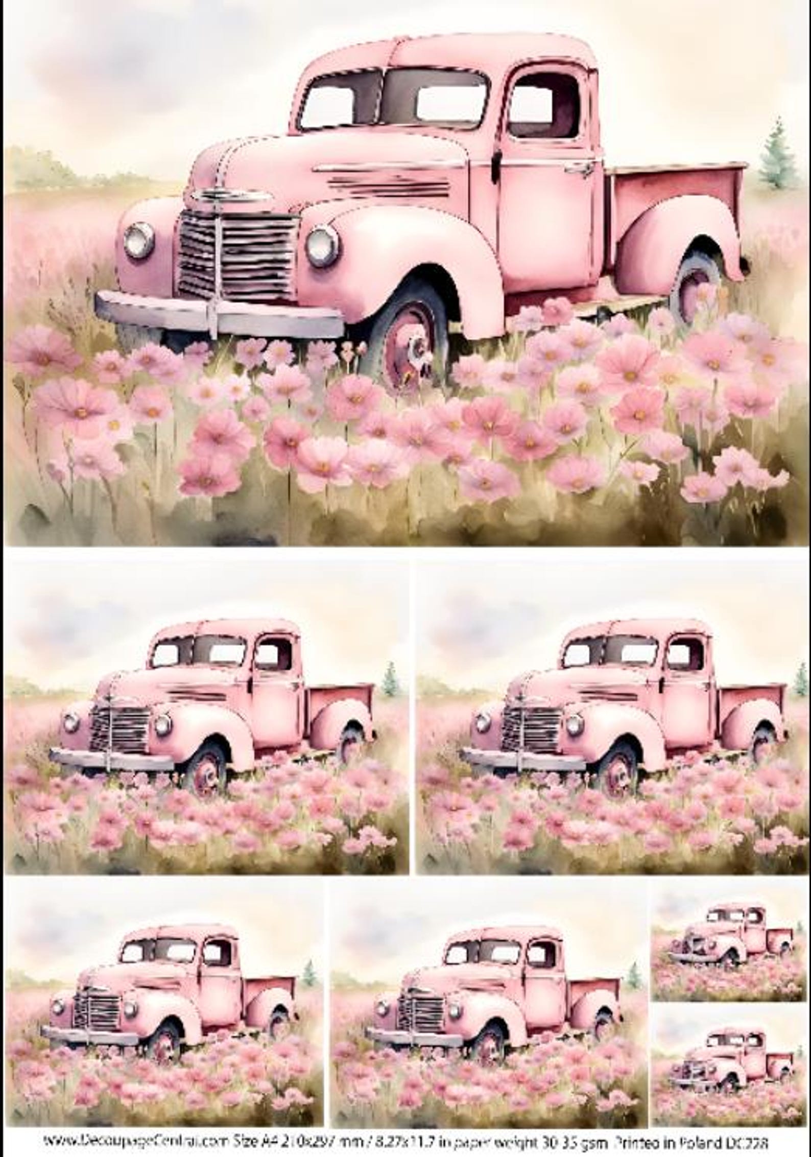 Pink Truck Minis | Rice Paper | A4 8.3" X 11.7" Paper for Decoupage ...