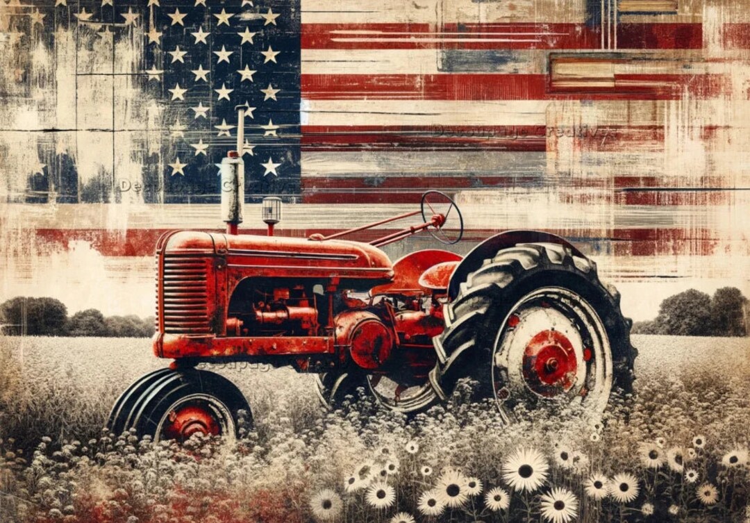 Patriotic Tractor A4 Rice Paper Paper for Decoupage Decoupage Creatives ...