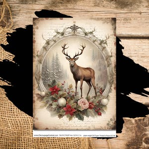 Floral Christmas Stag Rice Paper A4 Paper for Decoupage Decoupage ...