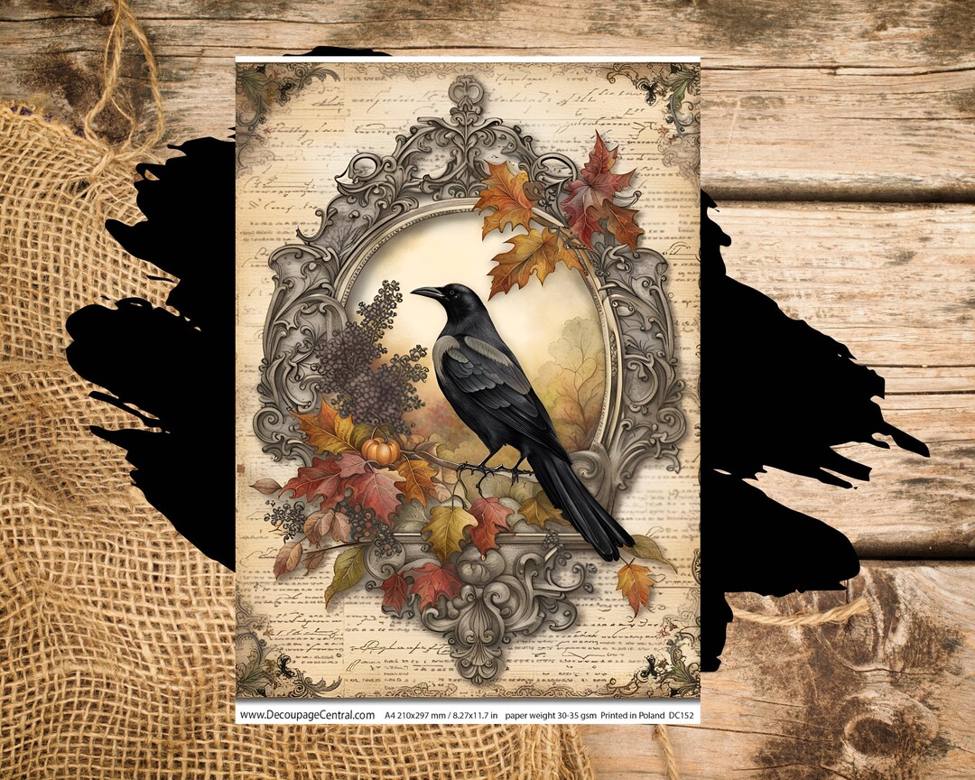 Autumn Crow A4 Rice Paper 8.3 X 11.7 Paper for Decoupage Fall Halloween ...