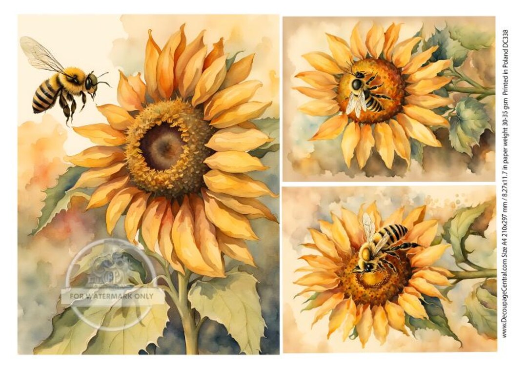 Sunflower Bumble Bee | A4 Rice Paper | 8.3" X 11.7" | Paper for ...
