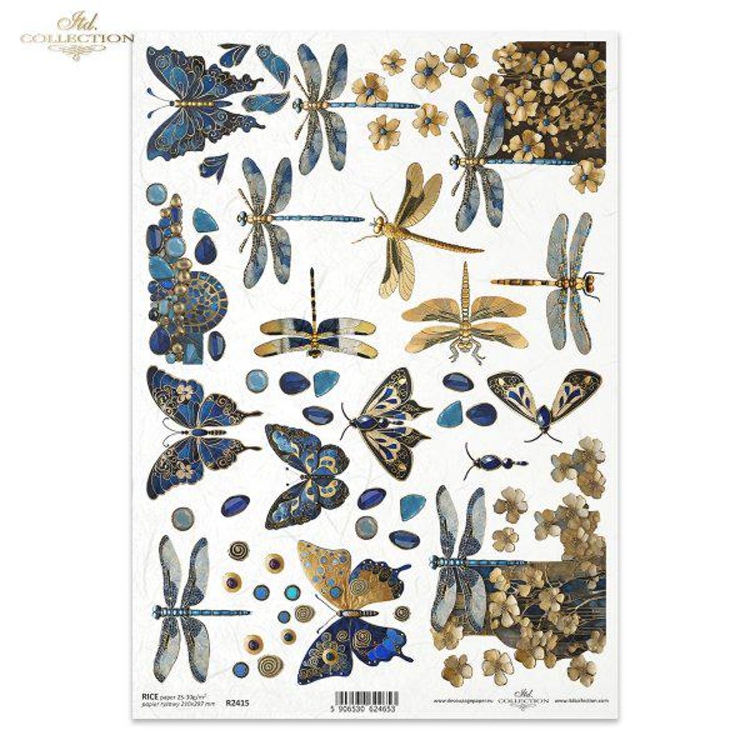 Blue Insect Mosaic Minis | A4 Rice Paper | Paper for Decoupage | ITD ...