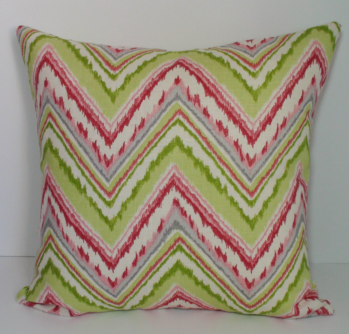 Green Pink Chevron Pillow Cover With Zipper Modern Accent - Etsy