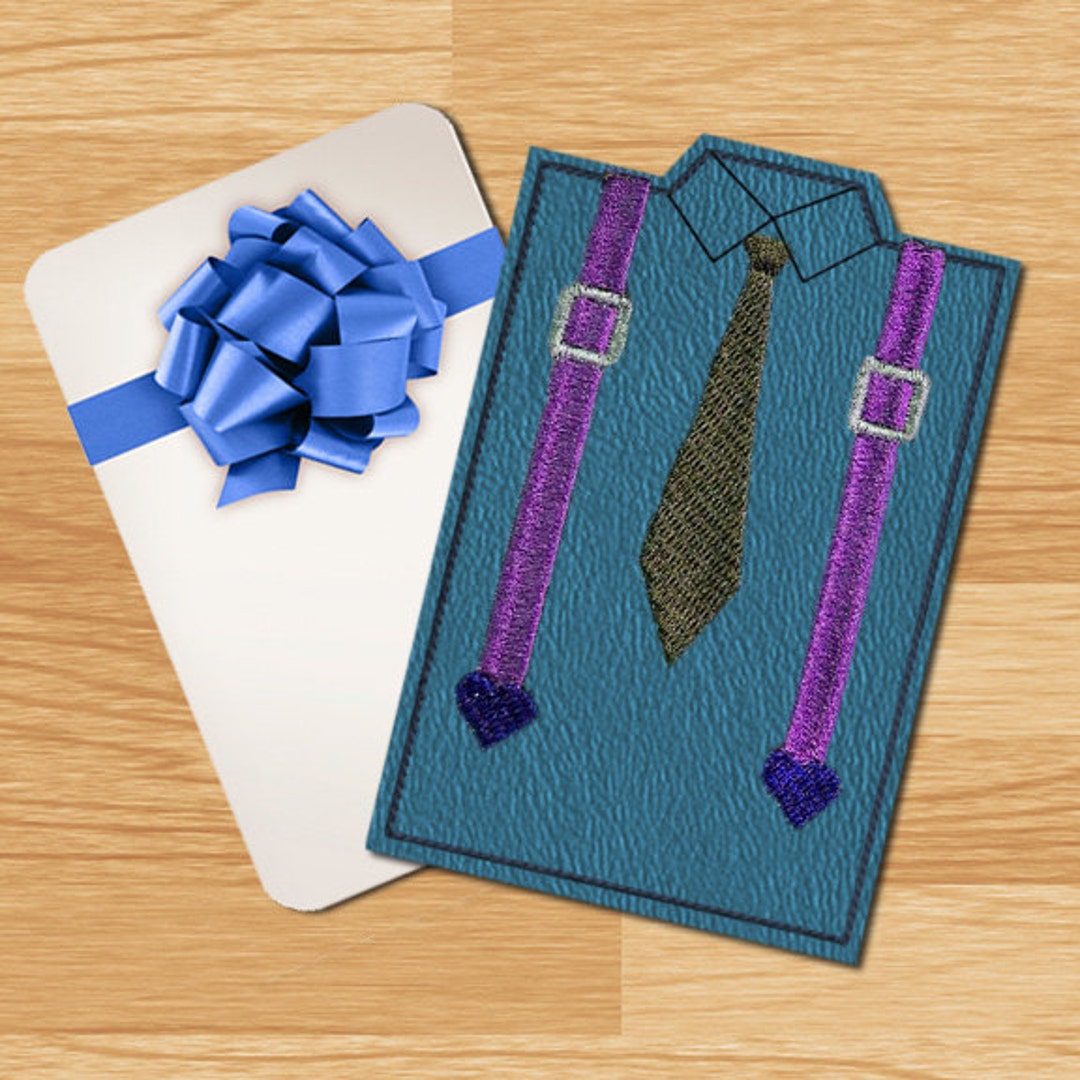 ITH Tie and Suspenders Gift Card Holder Embroidery Design - Etsy
