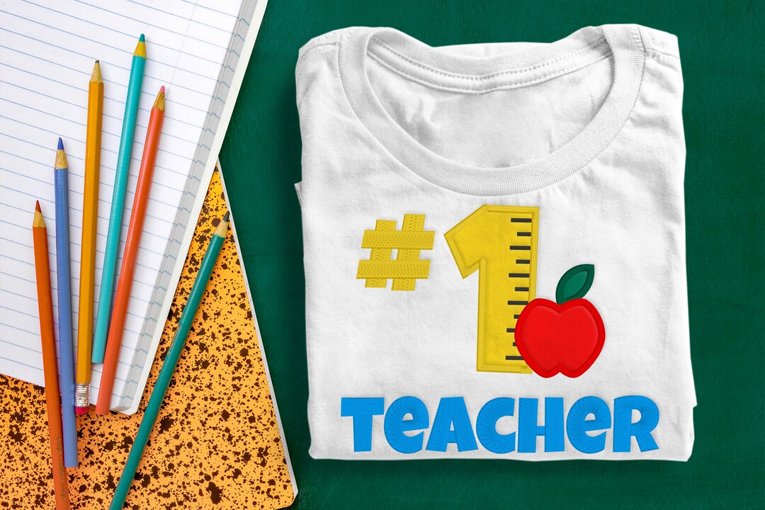 Number 1 Teacher With Ruler Applique Embroidery File - Etsy
