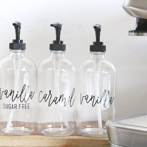 Custom Calligraphy Clear Coffee Syrup Bottle | Coffee Bar | Farmhouse ...