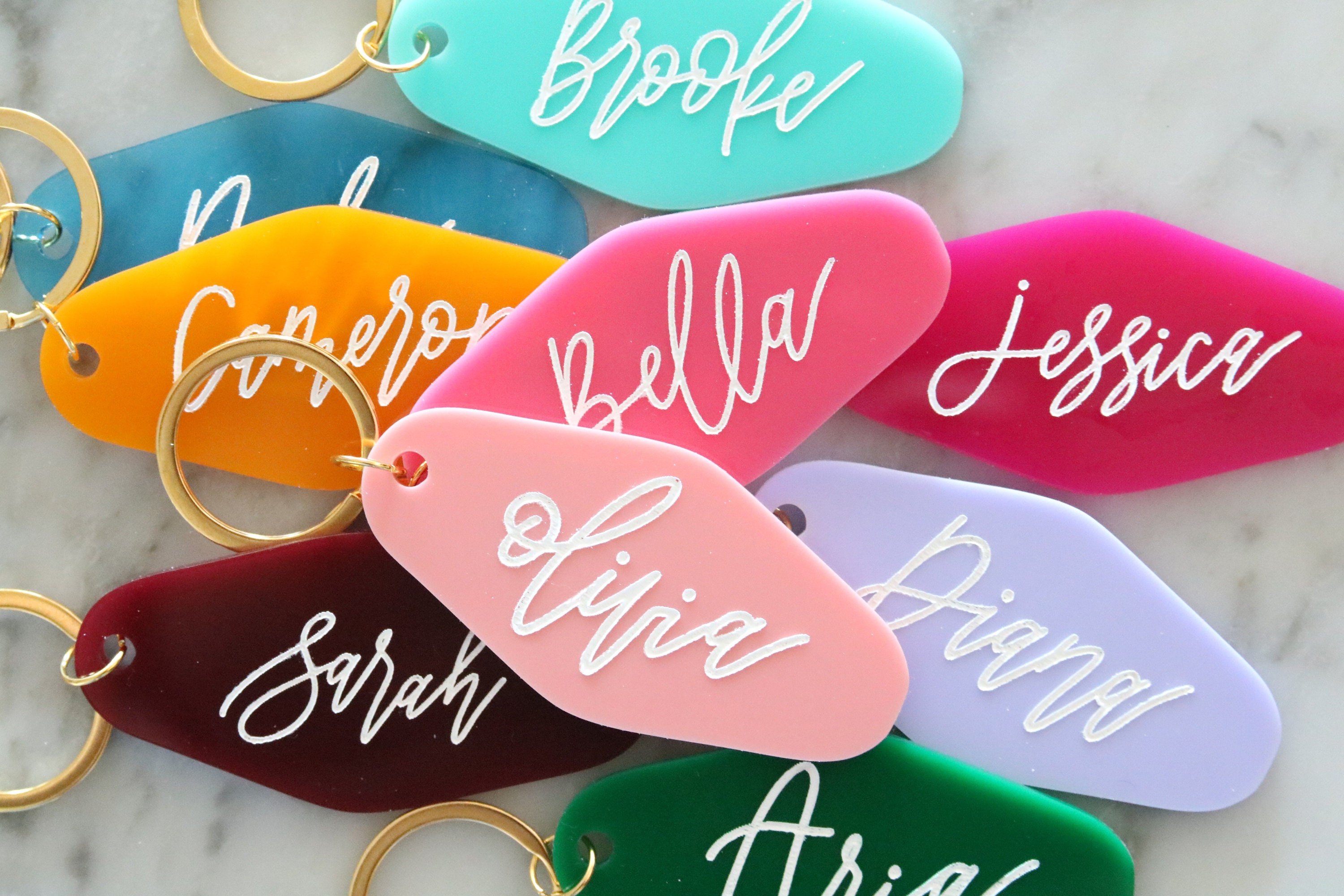 Colorful Motel Keychain Custom Calligraphy Name CHOOSE | Etsy