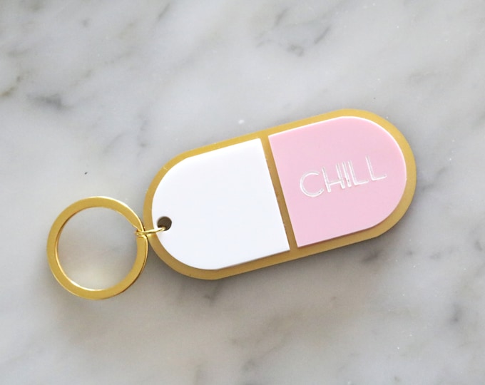 Custom Chill Pill Keychain Capsule CHOOSE YOUR TEXT Gift Pill Bottle ...