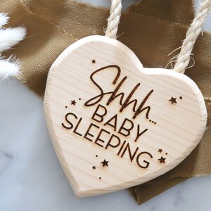 Shhh Baby Sleeping Wood Door Hanger Sign Baby Sleeping Do Not Knock Sign Front Door Baby Sign ...