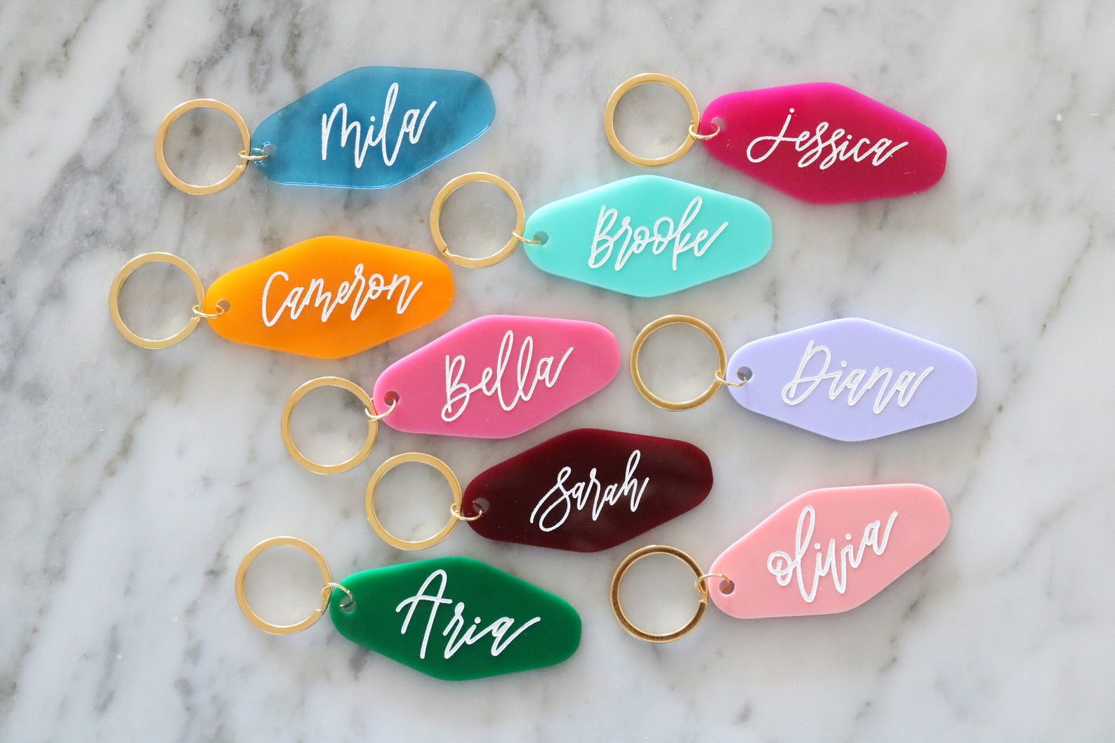 Colorful Motel Keychain Custom Calligraphy Name CHOOSE | Etsy