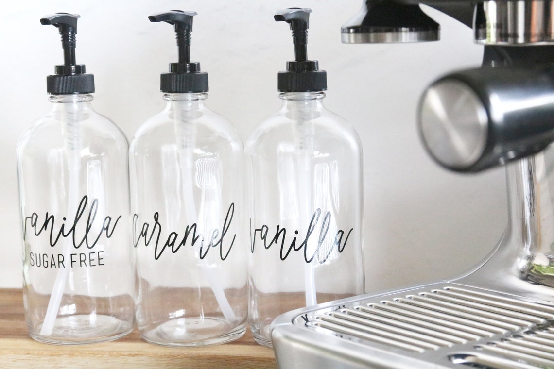 Custom Calligraphy Clear Coffee Syrup Bottle Coffee Bar - Etsy