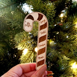 Custom Candy Cane Family Wood Christmas Ornament | Personalized ...