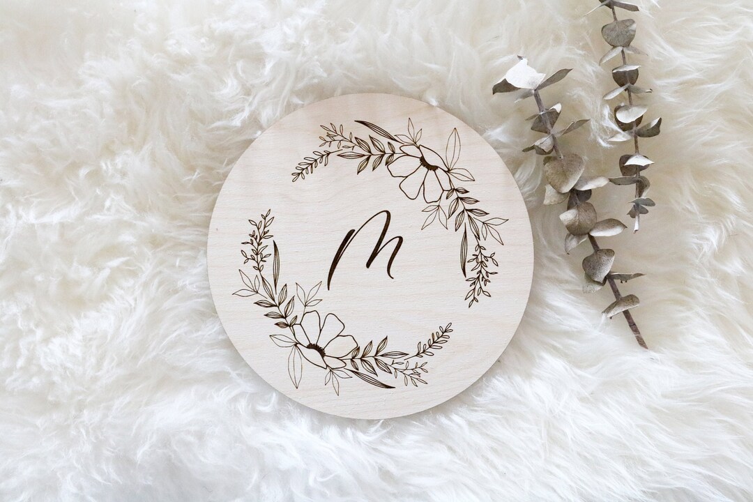 Delicate Floral Calligraphy Baby Letter Wood Sign | Custom | Baby ...