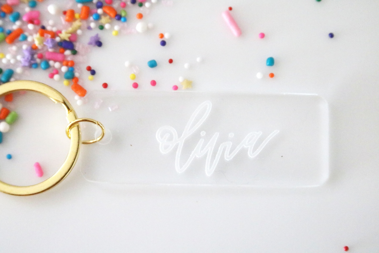 Custom Calligraphy Name Keychain Clear or Fluorescent Pink - Etsy