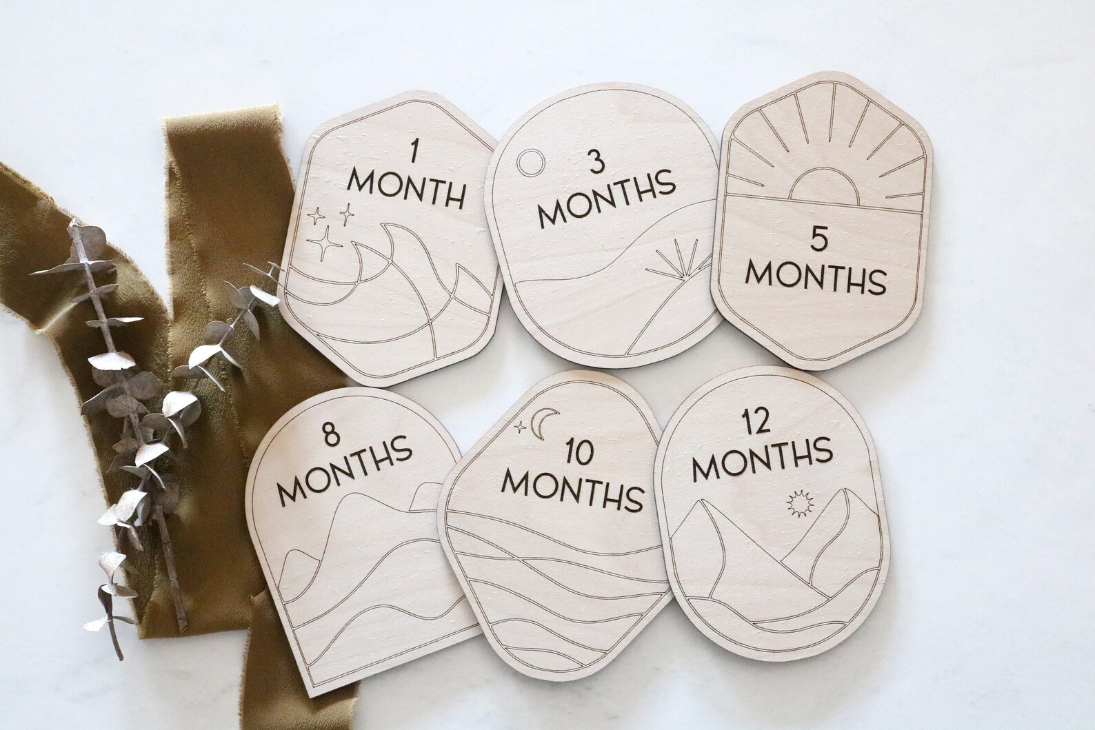 Set of Wood Boho Baby Age Monthly Milestone Signs | Geometric | Arch ...