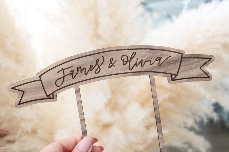 Custom Calligraphy Wood Banner Cake Topper | Wedding Cake Topper ...